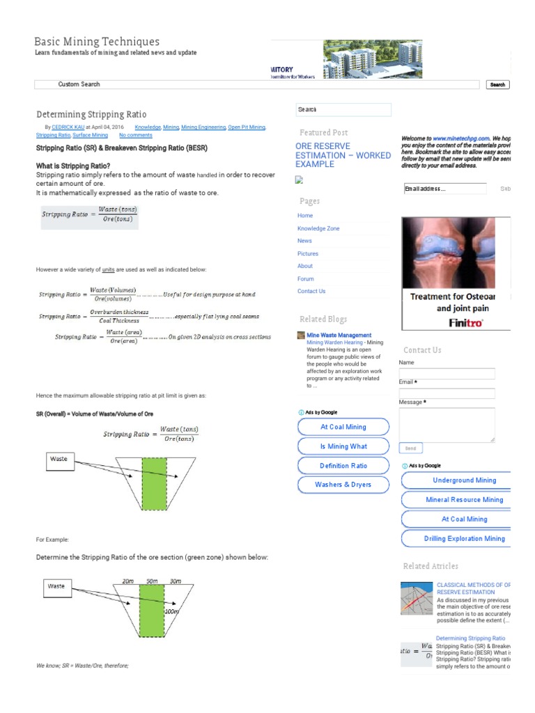 Determining Stripping Ratio - Basic Mining Techniques | PDF | Mining ...