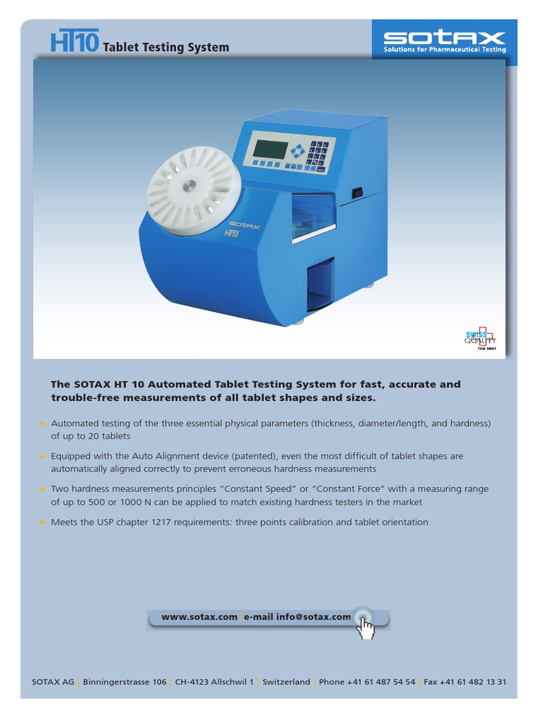 Sotax HT 10 | PDF | Tablet (Pharmacy) | Calibration