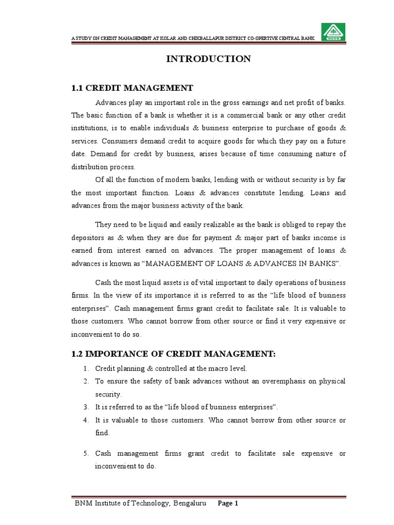 Credit Management in Kolar DCC Bank | PDF | Credit Card | Banks