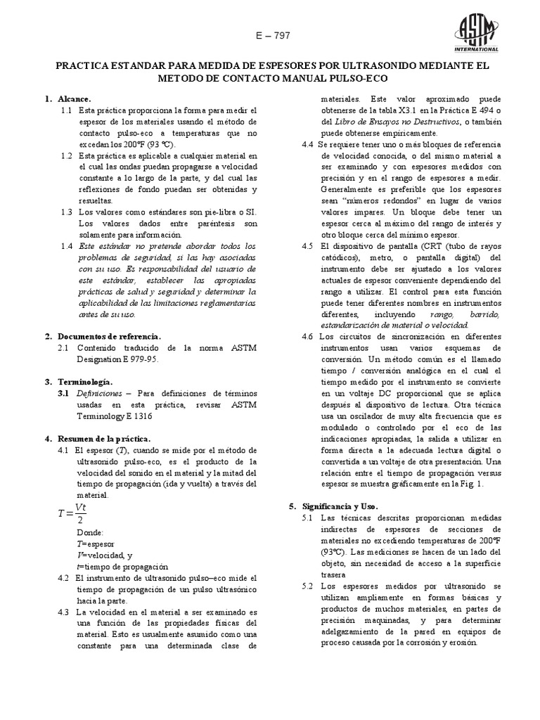 Astm e 797 Metodo de Ut Contacto Manual Pulso | PDF | Medición | Temperatura