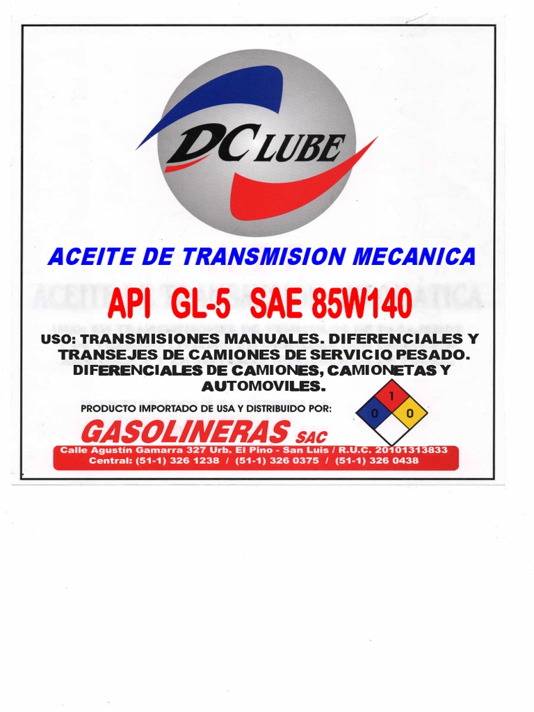 DC Lube Sae 85W140 GL5 Actualizado | PDF