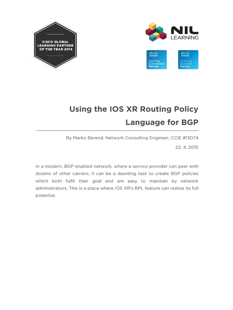 Using The IOS XR Routing Policy Language For BGP | PDF | Internet Protocols | Telecommunications