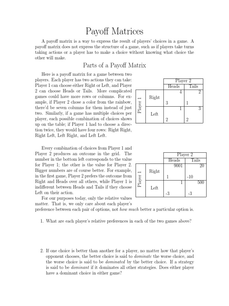Payoff Matrix | PDF | Mathematical And Quantitative Methods (Economics ...