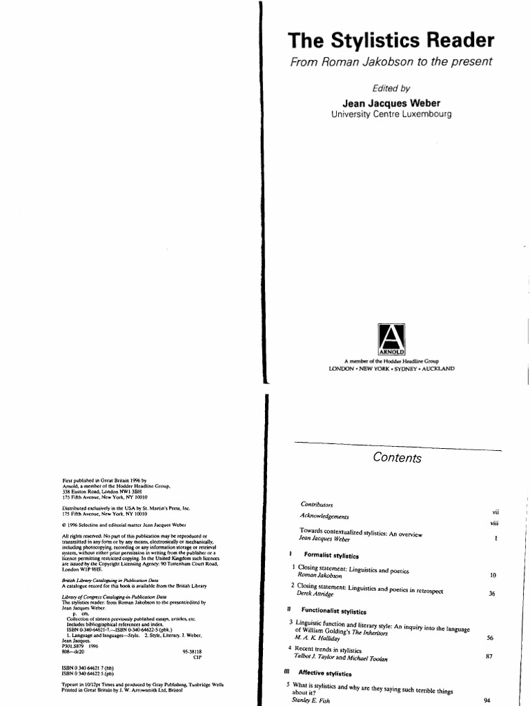 Weber, Jean - The Stylistics Reader | PDF