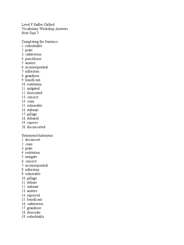 Vocabulary Workshop Level F Unit 2 Answers: Boost Your English ...
