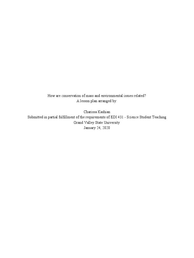 Conservation of Mass Lesson Plan | PDF | Gases | Science