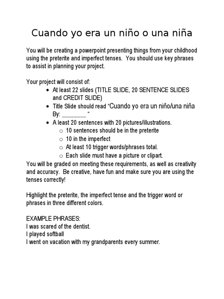 Cuando Yo Era Un Niño o Una Niña PROJECT | PDF