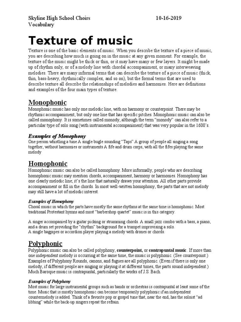 Texture - Musical Texture | PDF | Sound | Musical Forms