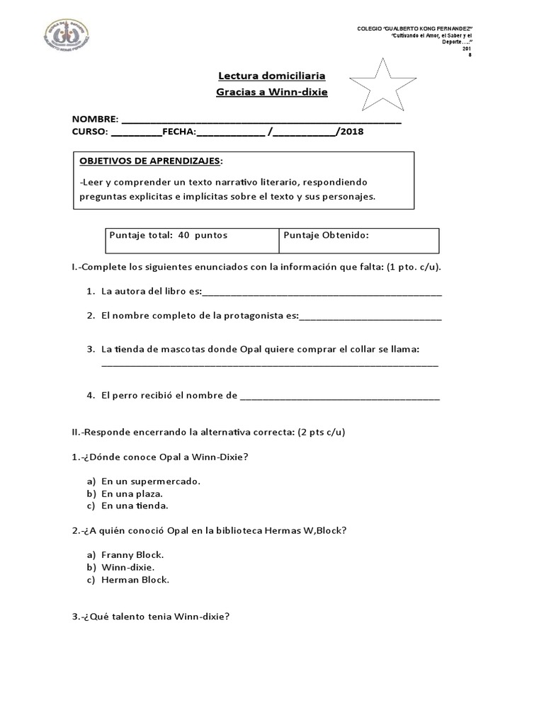 Actividades sobre Gracias a Winn-Dixie | PDF