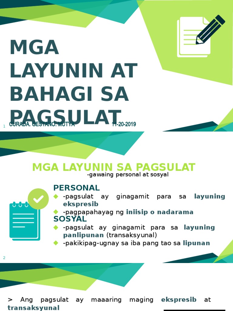 Layunin at Bahagi Sa Pagsulat | PDF