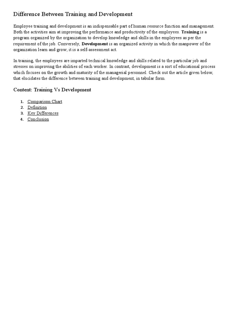 Difference Between Training and Development | PDF | Employment | Human ...