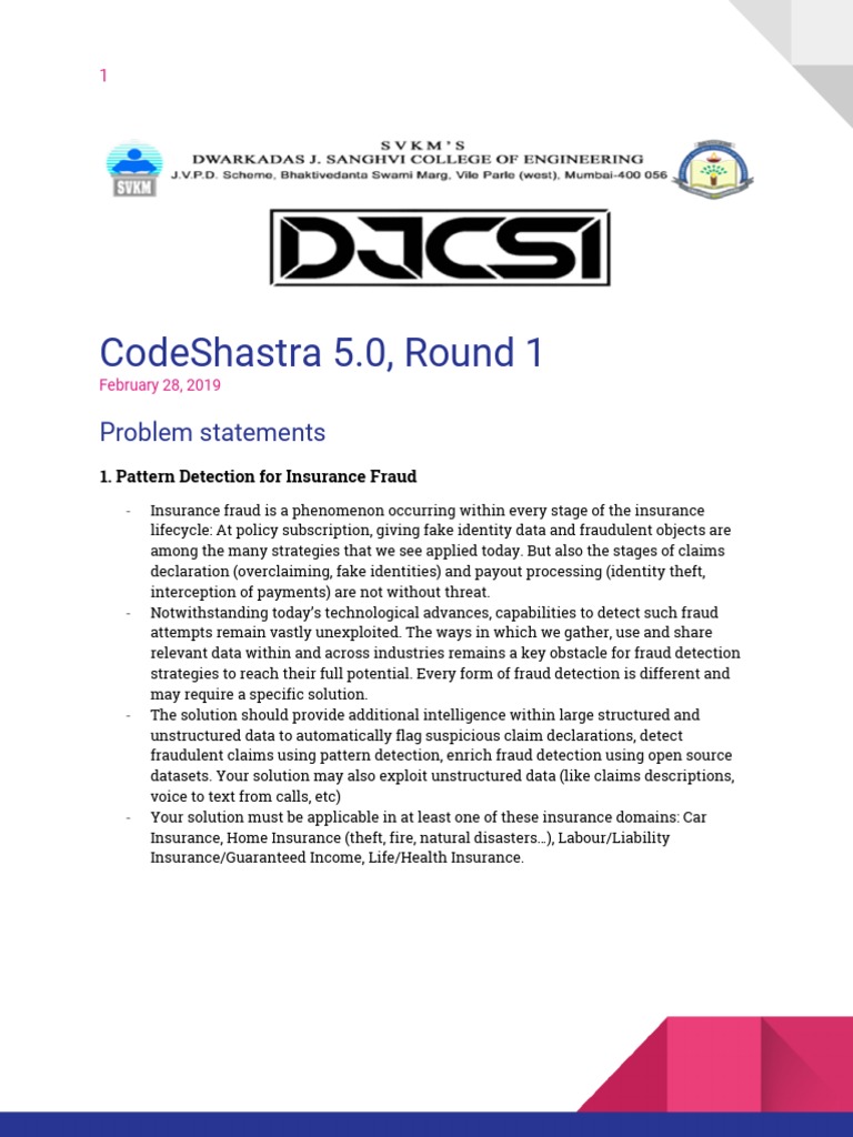(CSI) CodeShastra 5.0 Problem Statements Round 1 | PDF | Internet Bot | Insurance
