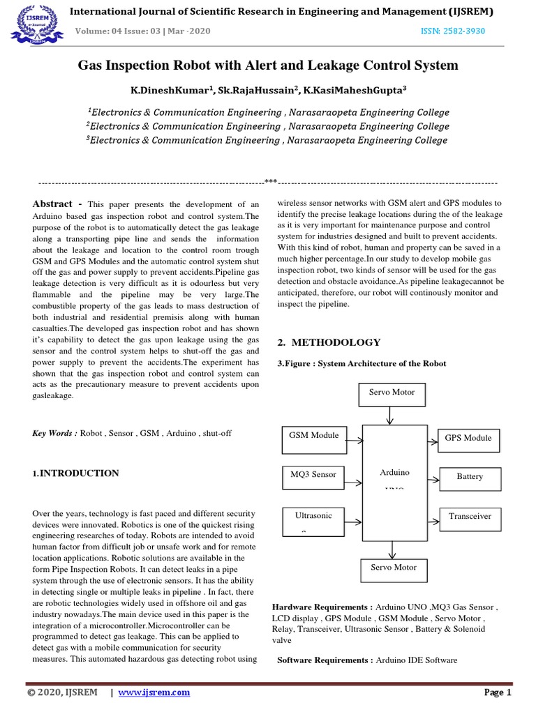 Gas Inspection Robot With Alert and Leakage Control System | PDF ...