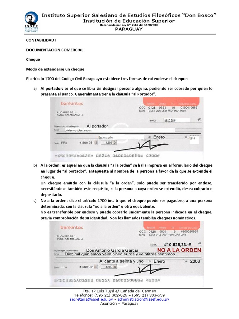 Documentos Comerciales | PDF | Cheque | Bancos