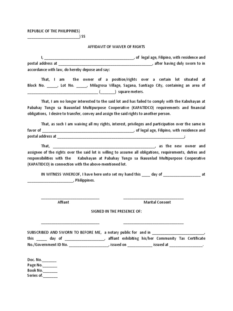 Affidavit of Waiver of Rights | PDF