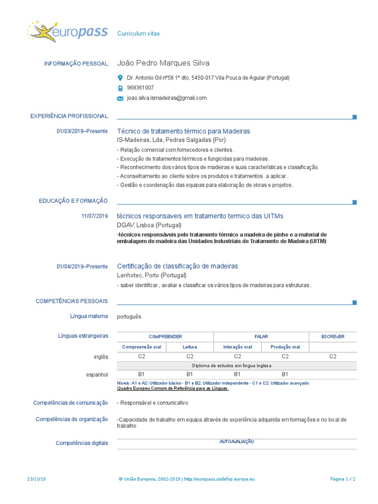 CV Europass 20191122 PT PDF | PDF | Portugal | Madeira