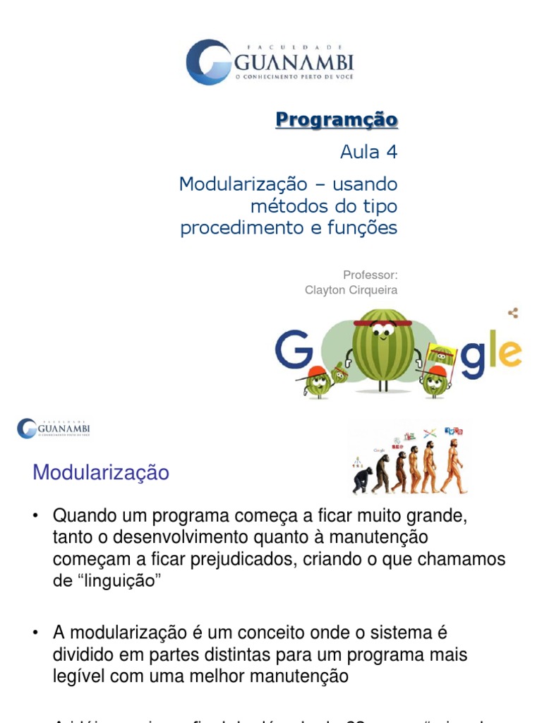 Aula 4 - Modularização - Procedimentos e Funções | PDF | Algoritmos ...