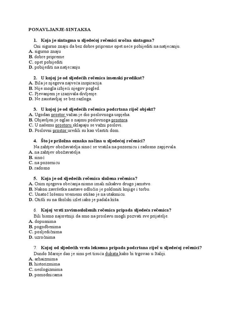 Ponavljanje Sintaksa | PDF