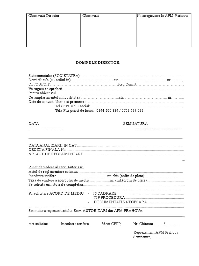 Cerere Acord Mediu APM Prahova | PDF