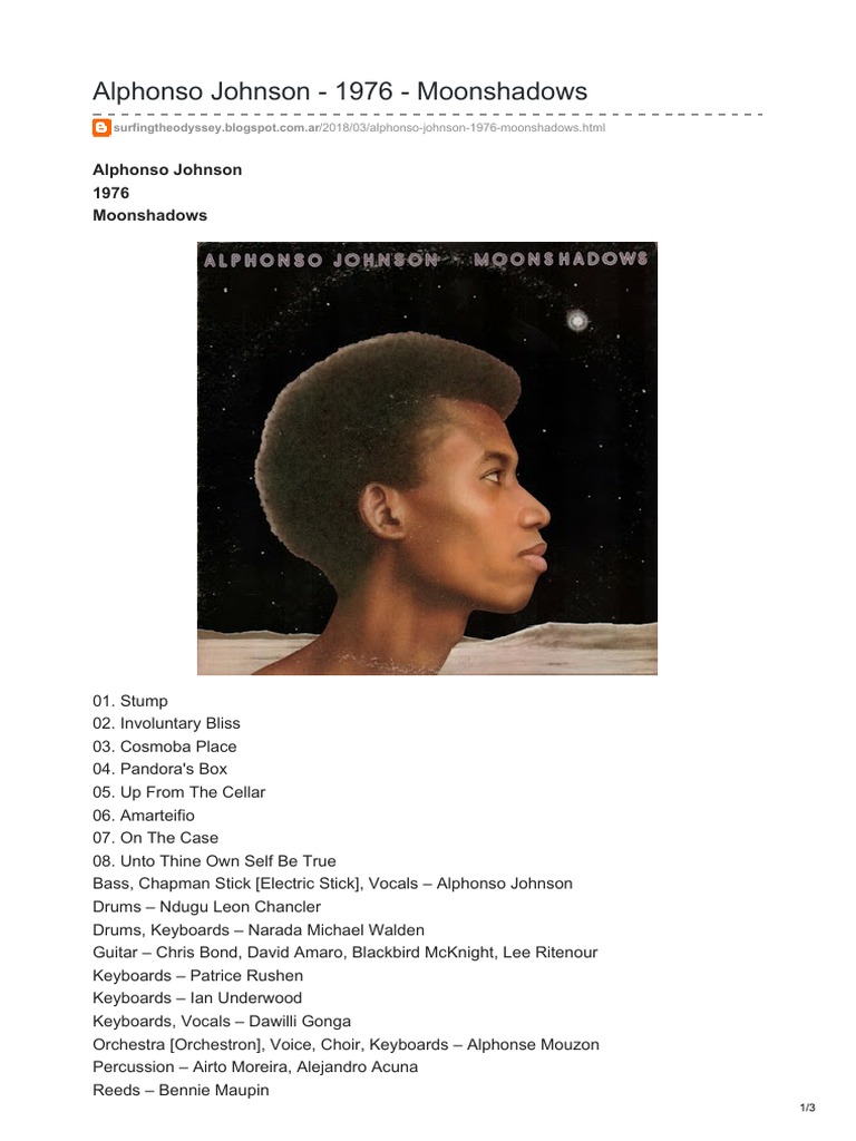 Alphonso Johnson's 1976 Album "Moonshadows" | PDF | Popular Music ...