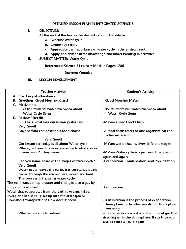 Lesson Plan Water Cycle | PDF | Water Cycle | Evaporation