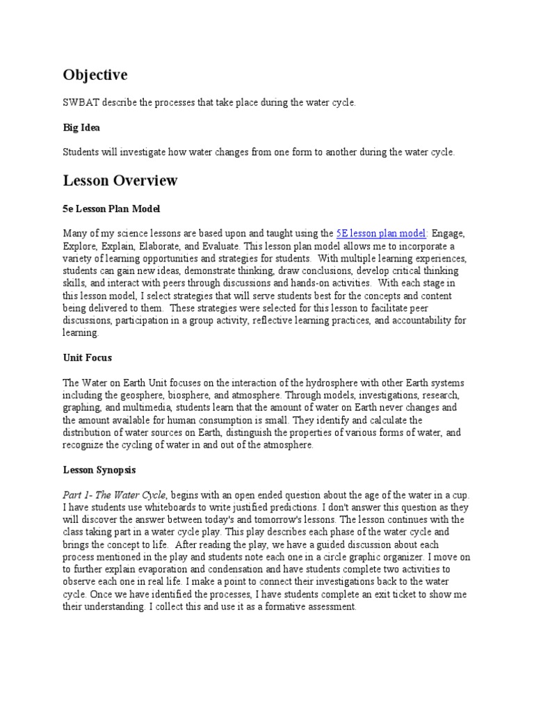 Water Cycle Lesson Plan | PDF | Evaporation | Water Vapor