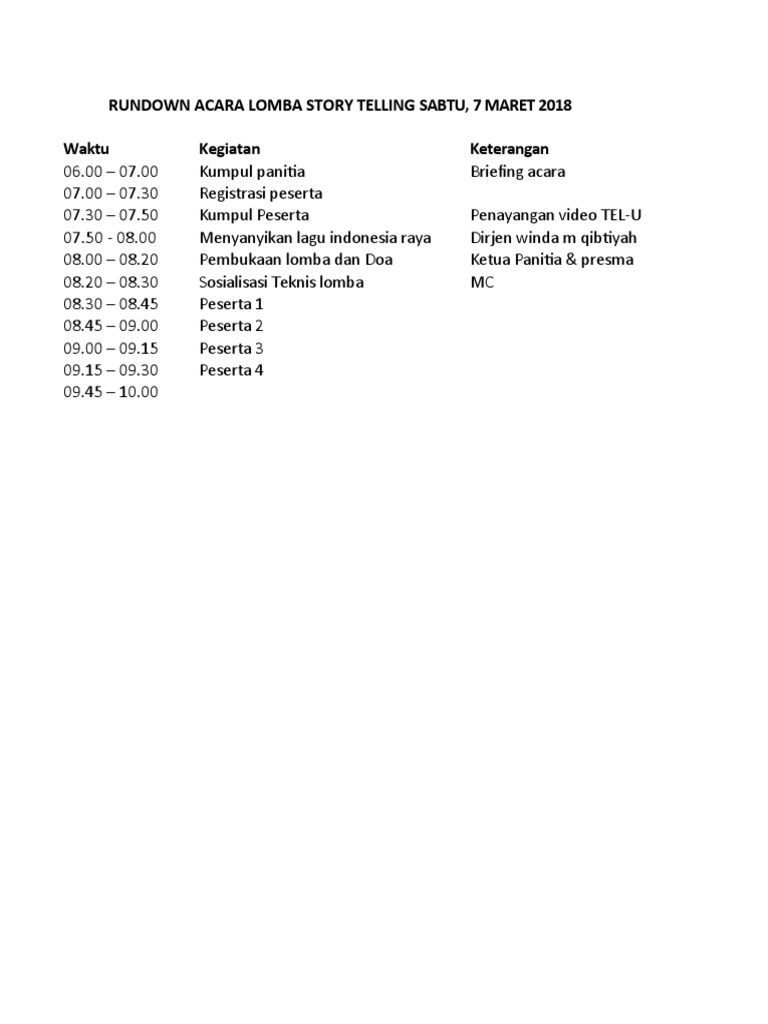 Rundown Acara Lomba Story Tellingjuma1 | PDF