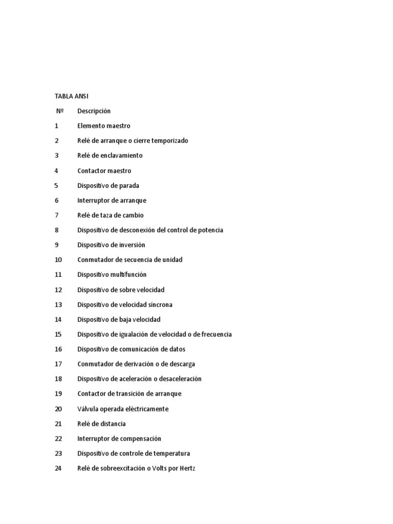 Tabla Ansi | PDF | Relé | Transformador