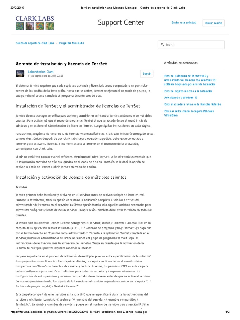 TerrSet Installation and License Manager - Centro de Soporte de Clark ...