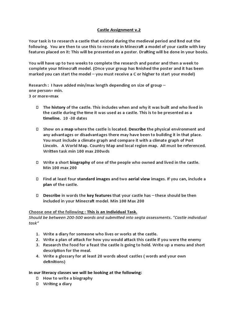 Castle Assignment | PDF
