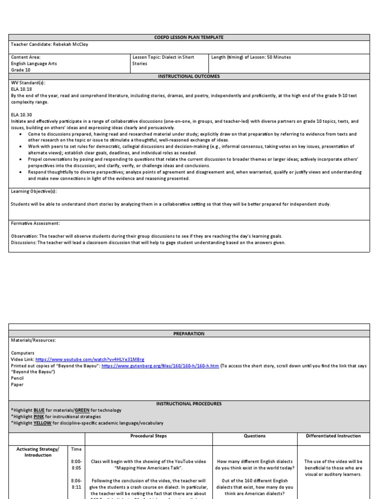 Short Story Lesson Plan - 5 Days | PDF | Differentiated Instruction ...