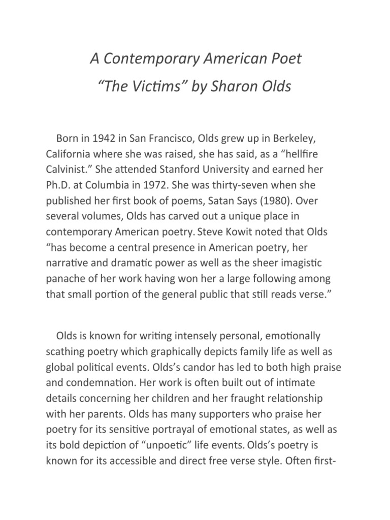 Analyzing Sharon Olds' "The Victims" | PDF | Poetry