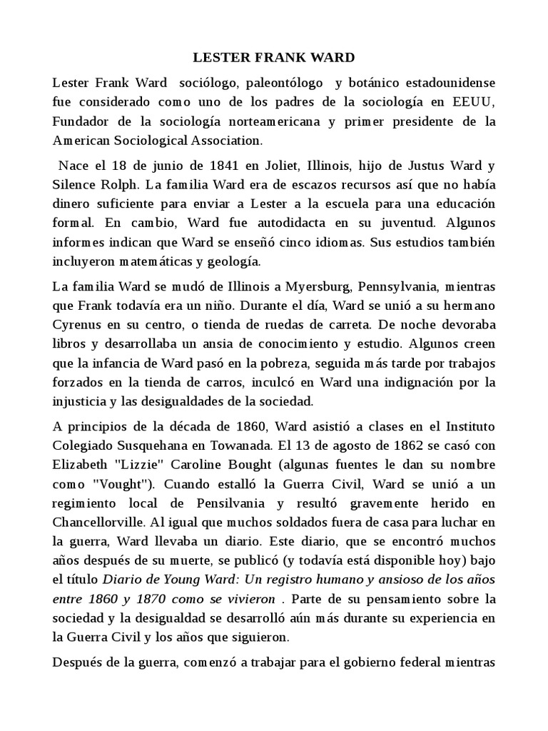 Biografia de Lester Ward | PDF | Sociología | Science