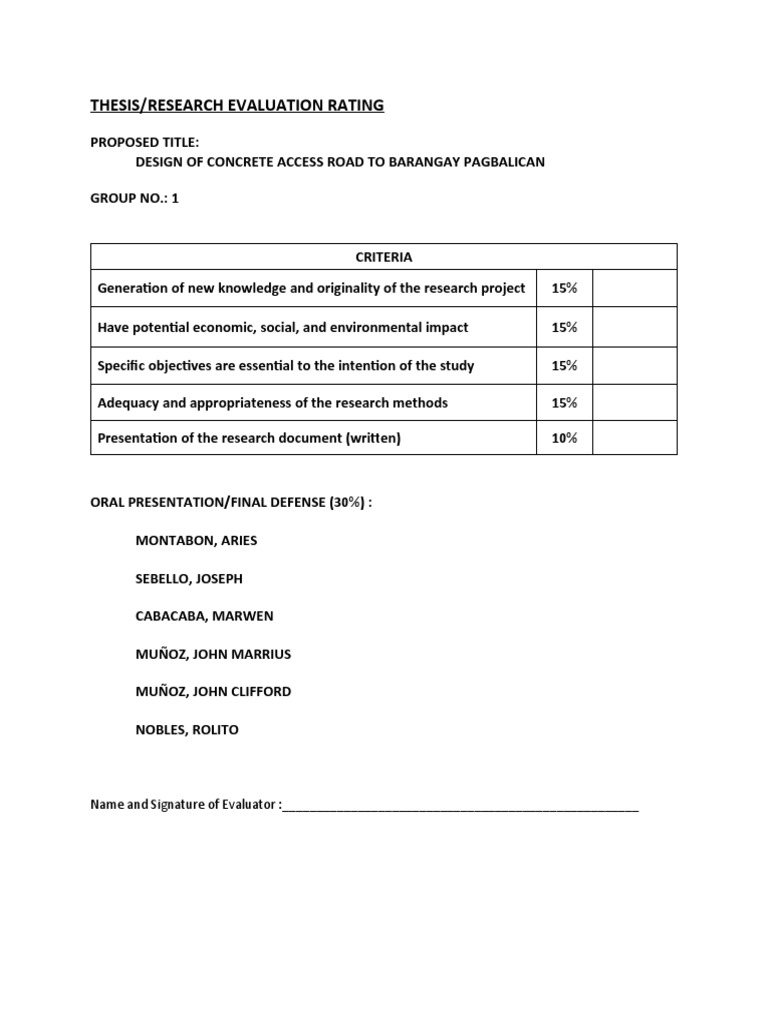 Research Proposal Evaluation Rating | PDF | Justification | Materials