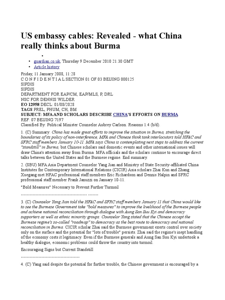 US Embassy Cables: Revealed - What China Really Thinks About Burma ...
