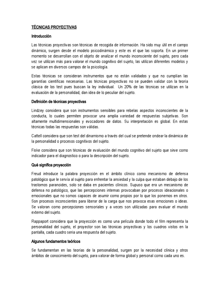 Final - Tecnicas Proyectivas | PDF | Comportamiento | Percepción Final - Tecnicas Proyectivas | PDF | Comportamiento | Percepción
