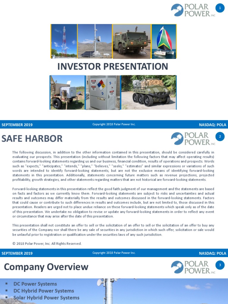 Polar Power Investor Presentation - September 2019 PDF | PDF | Revenue ...