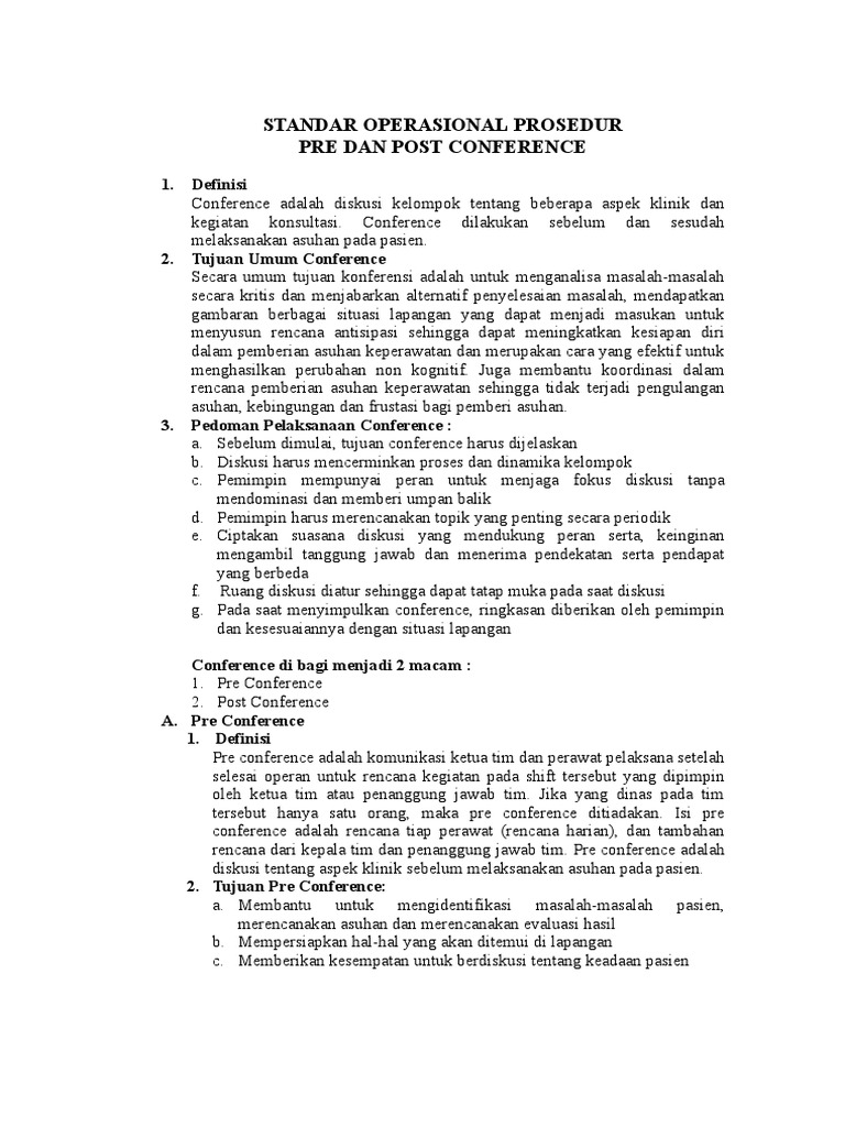 Manajemen kep/MANAJEMEN/7. SOP PRE Dan POST CONF | PDF