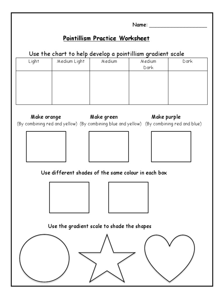 Art Pointillism Worksheet | Download Free PDF | Color | Vision