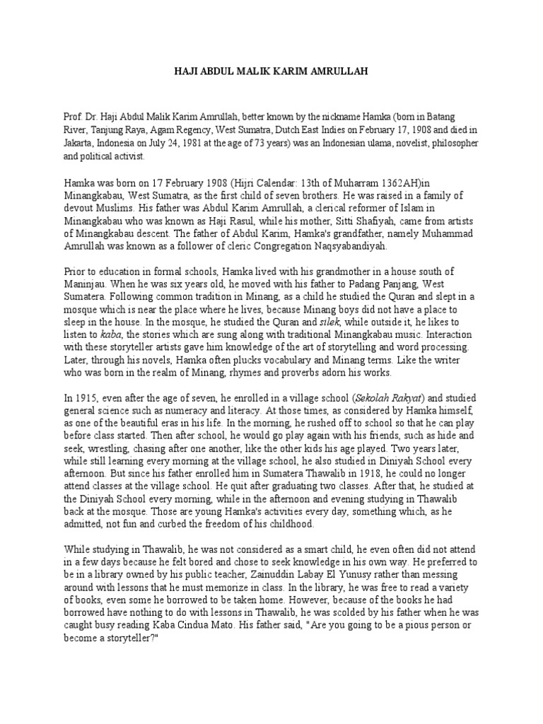 Haji Abdul Malik Karim Amrullah | PDF | Indonesia | Abrahamic Religions