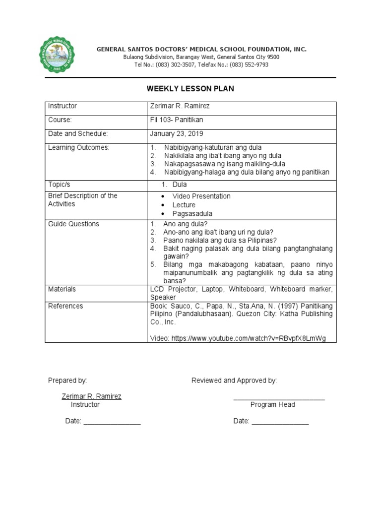 Lesson Plan Panitikan | PDF