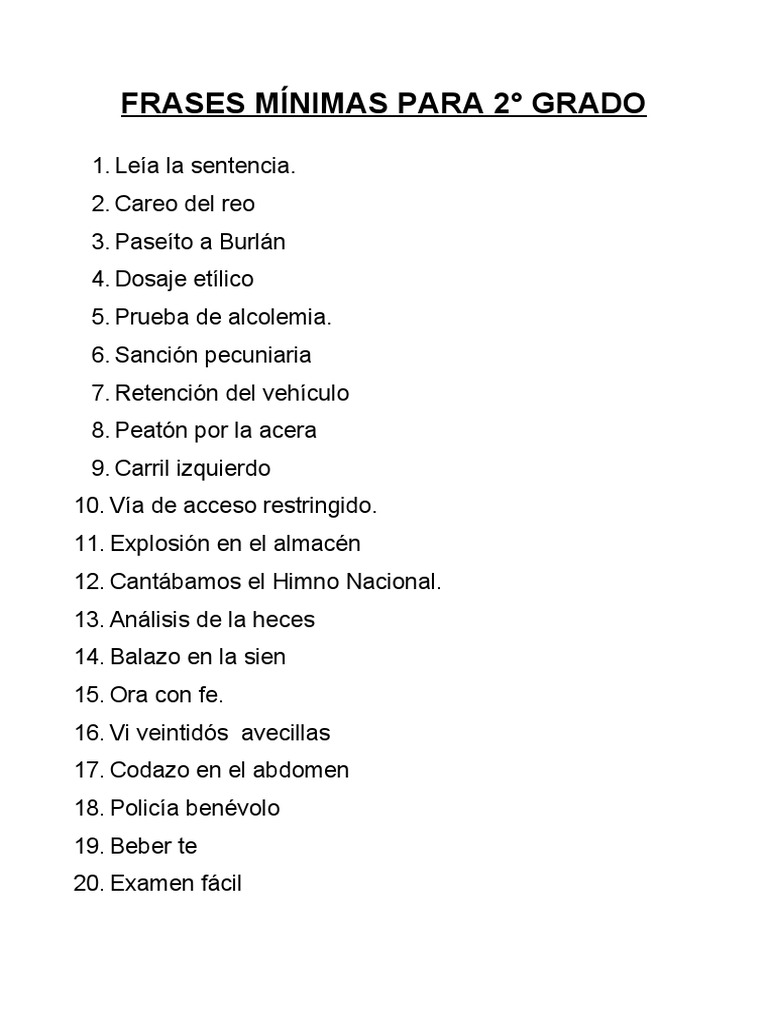 Frases Mínimas para 2° Grado | PDF | Naturaleza