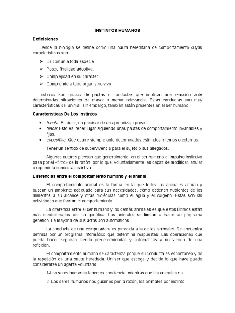 Instintos Humanos y Su Naturaleza | PDF | Instinto | Comportamiento