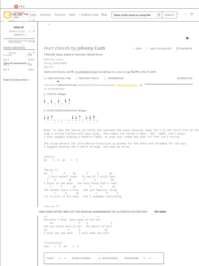 HURT CHORDS by Johnny Cash @ PDF | PDF | Song Structure | String ...