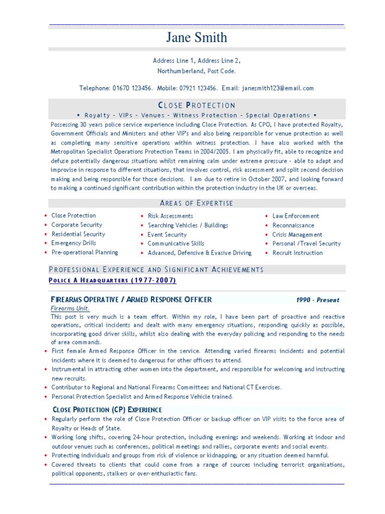 Close Protection CV | Download Free PDF | Bodyguard | Emergency Services