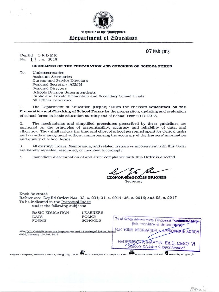 DepEd Order No. 11 S. 2018 Guidelines On The Preparation and Checking ...