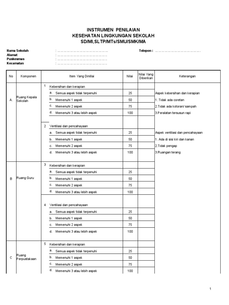 Form Kesling Sekolah | PDF