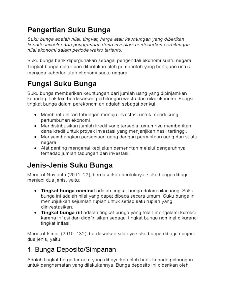 Pengertian dan Jenis Suku Bunga | PDF