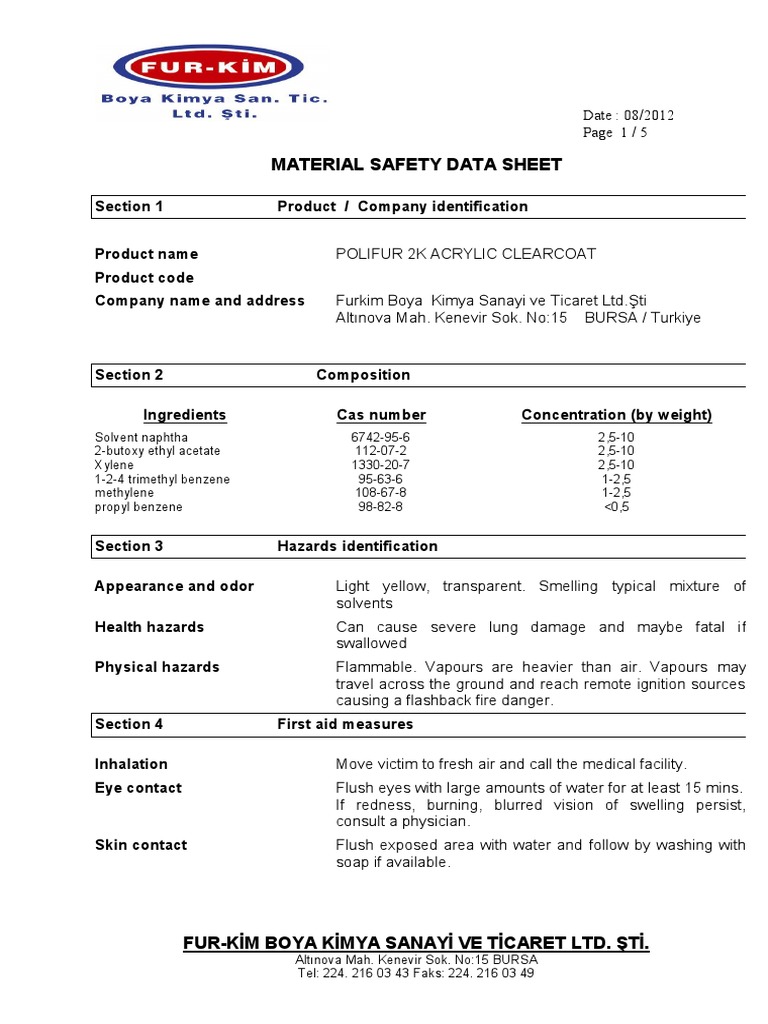 Polifur Acrylic Clearcoat v1 - 1 | PDF | Fires | Chemical Substances