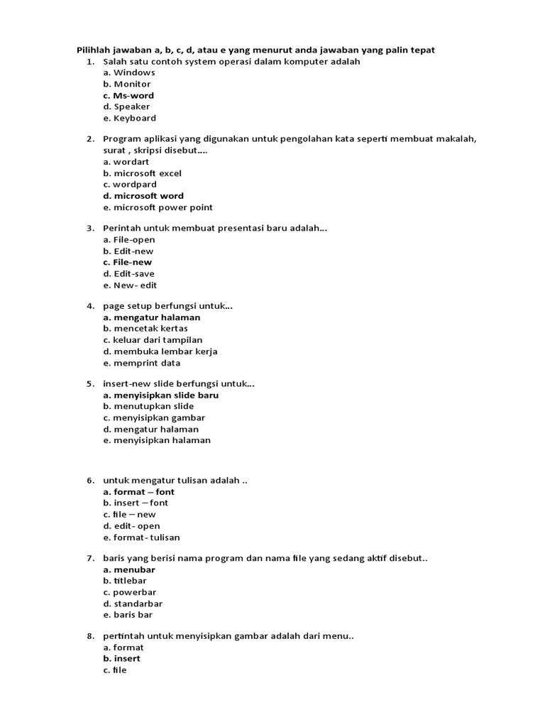 Soal Pilihan Ganda Microsoft Office | PDF